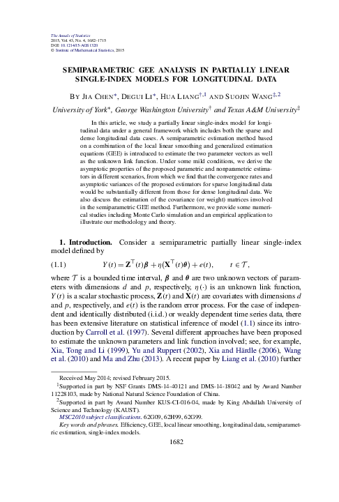 (PDF) Semiparametric GEE analysis in partially linear single-index models for longitudinal data
