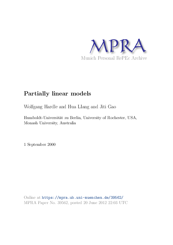 (PDF) Partially Linear Models