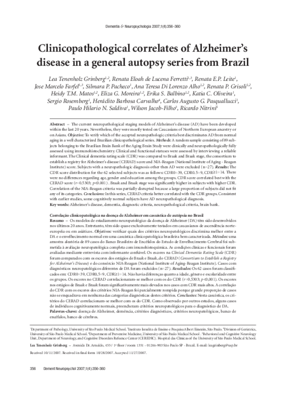 (PDF) Clinicopathological correlates of Alzheimer's disease in a ...
