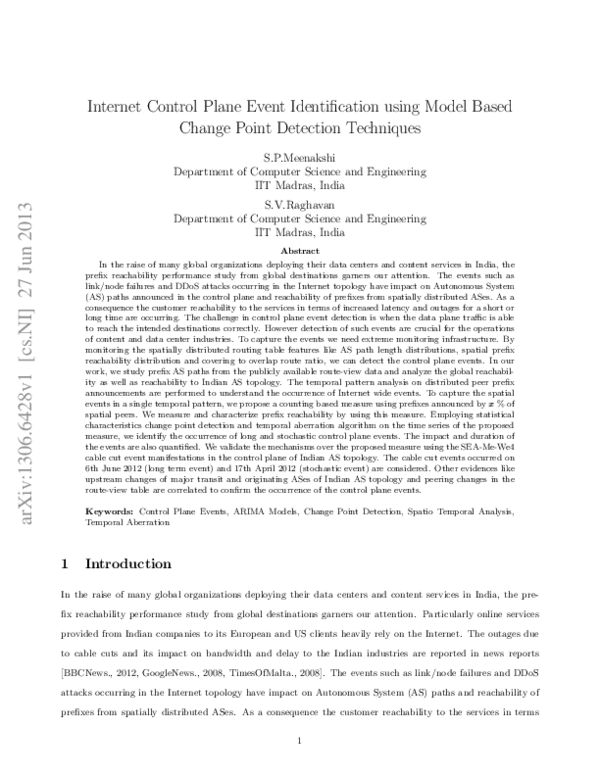 (PDF) Internet Control Plane Event Identification using Model Based Change Point Detection ...