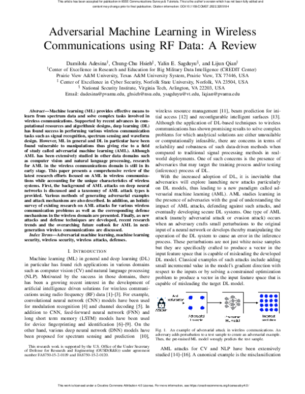 (PDF) Adversarial Machine Learning in Wireless Communications using RF Data: A Review