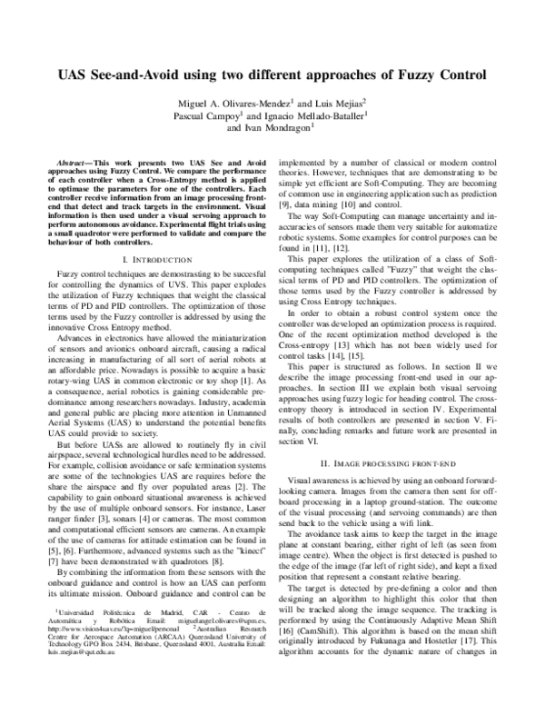 (PDF) UAS See-and-Avoid using two different approaches of Fuzzy Control