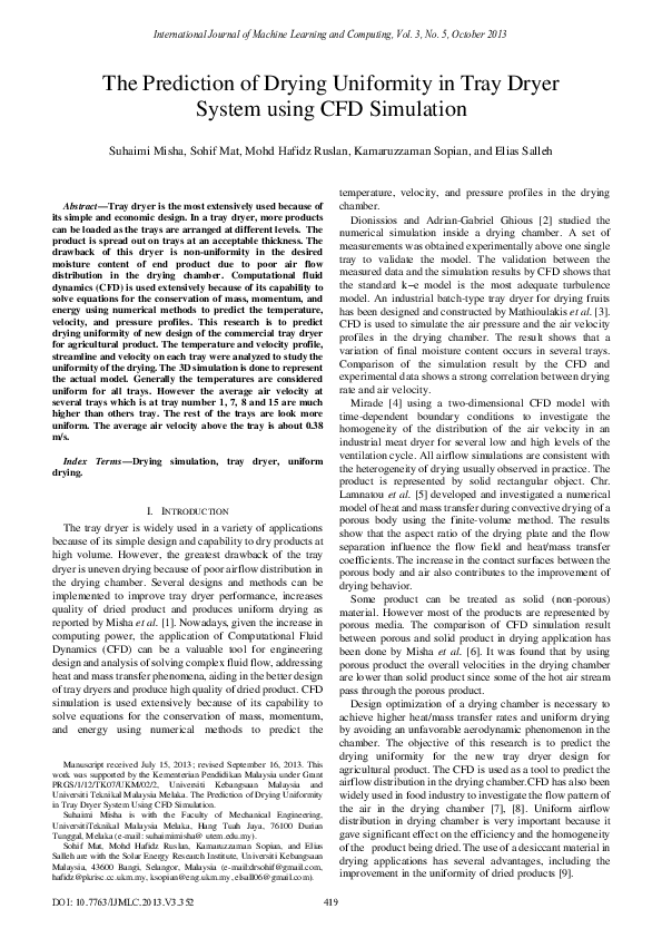 (PDF) The Prediction of Drying Uniformity in Tray Dryer System using ...
