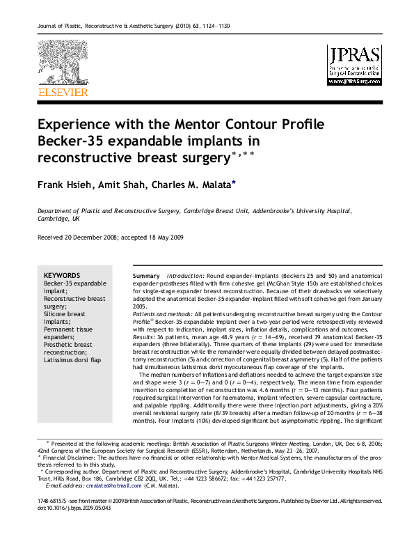 (PDF) Experience with the Mentor Contour Profile Becker-35 expandable ...