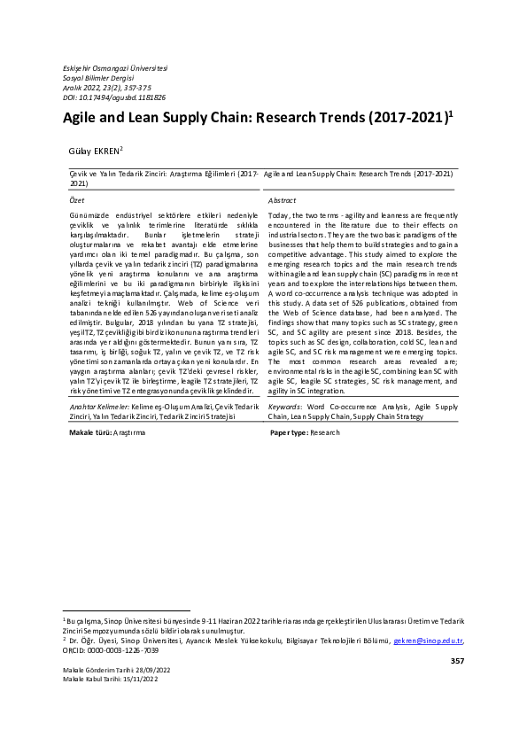 (PDF) Agile and Lean Supply Chain: Research Trends (2017-2021)