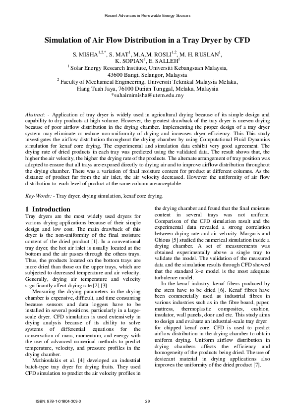 (PDF) Simulation of Air Flow Distribution in a Tray Dryer by CFD