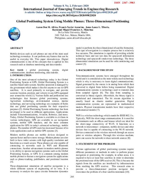 (PDF) Global Positioning System Using Mobile Phones: Three-Dimensional Positioning