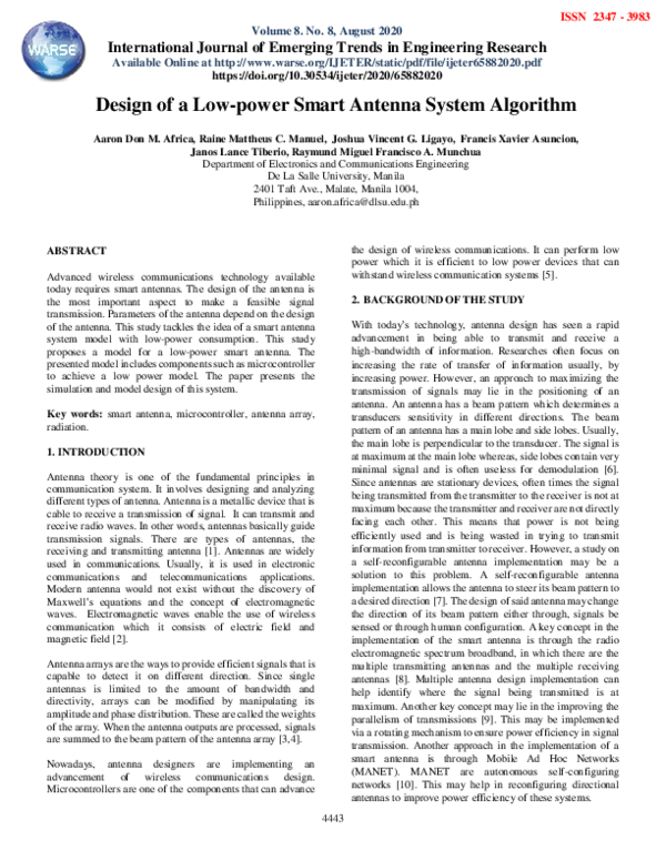 Pdf Design Of A Low Power Smart Antenna System Algorithm