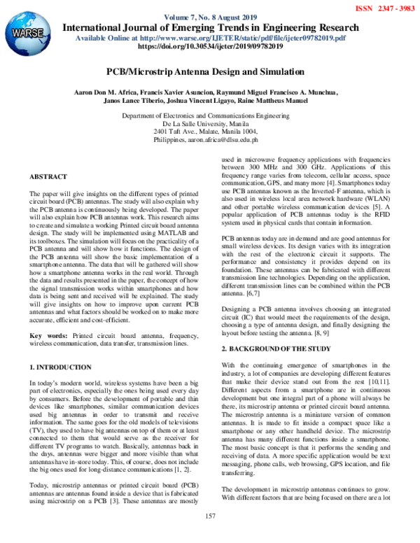 (PDF) PCB/Microstrip Antenna Design and Simulation