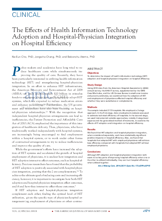 (PDF) The effects of health information technology adoption and ...