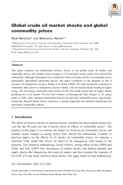 Global crude oil market shocks and global commodity prices