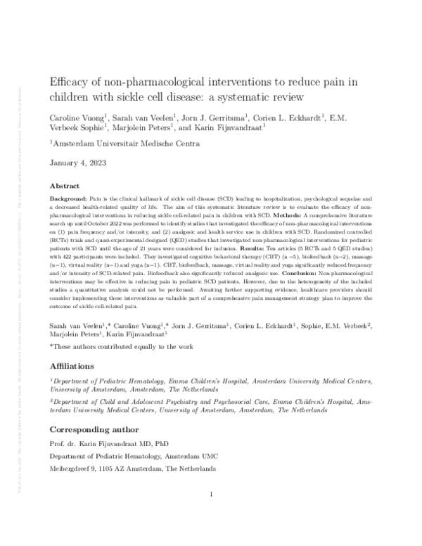 (PDF) Efficacy of non-pharmacological interventions to reduce pain in children with sickle cell ...
