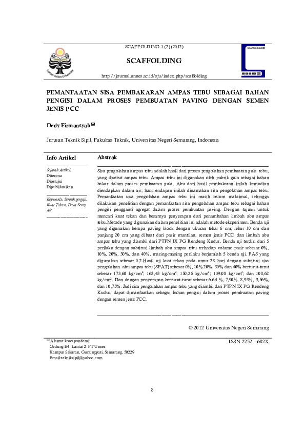 (PDF) Pemanfaatan Sisa Pembakaran Ampas Tebu Sebagai Bahan Pengisi ...