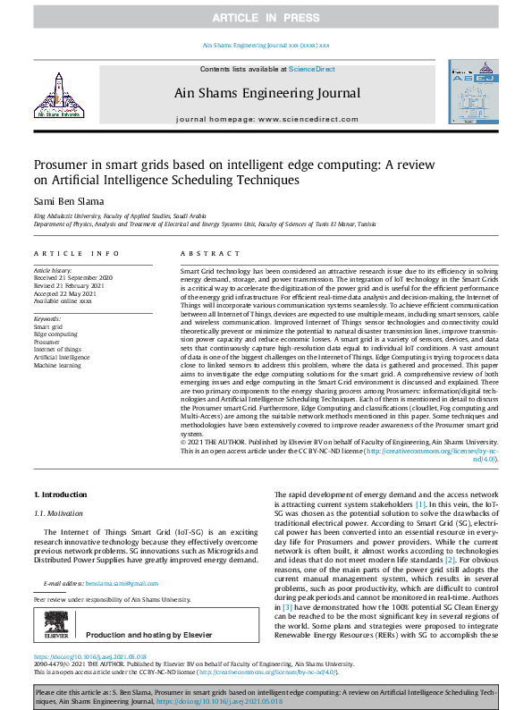 (PDF) Prosumer in smart grids based on intelligent edge computing: A review on Artificial ...