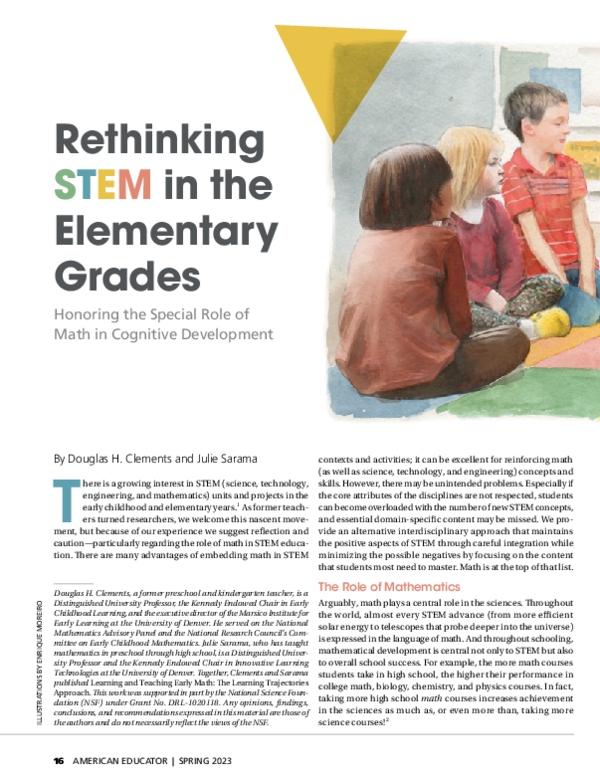 (PDF) Rethinking STEM in the elementary grades: Honoring the special ...