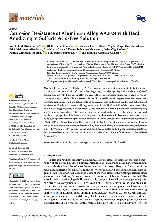 Pdf Corrosion Resistance Of Aluminum Alloy Aa2024 With Hard Anodizing In Sulfuric Acid Free