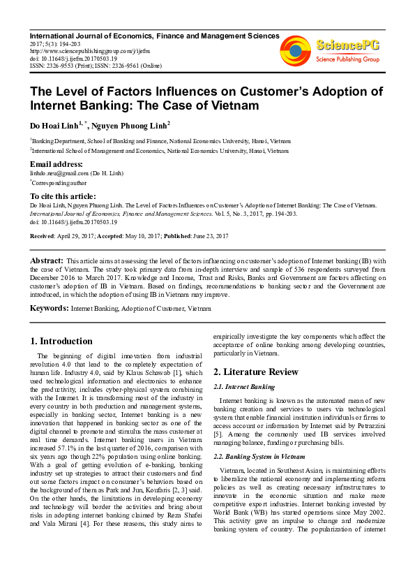 (PDF) The Level of Factors Influences on Customer’s Adoption of Internet Banking: The Case of ...
