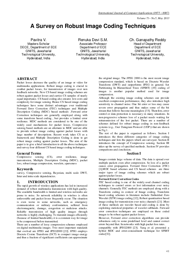 (PDF) A Survey on Robust Image Coding Techniques
