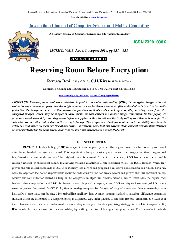 (PDF) Reserving Room Before Encryption