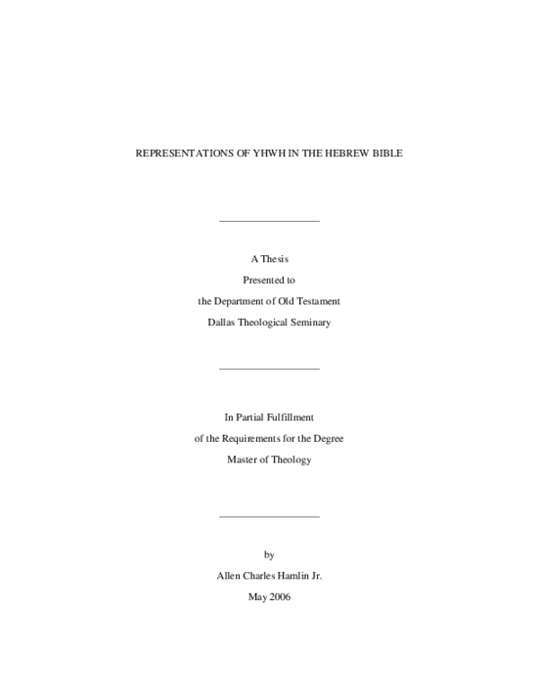(PDF) Representations of YHWH in the Hebrew Bible