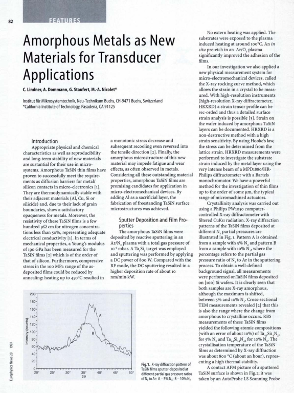(PDF) Amorphous Metals as New Materials for Transducer Applications