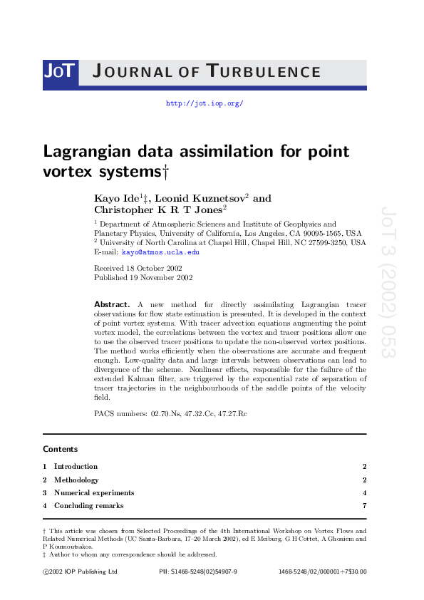 (PDF) Lagrangian data assimilation for point vortex systems