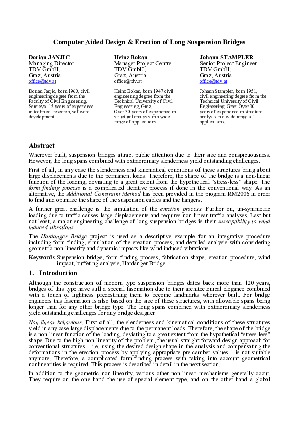 (PDF) Computer Aided Design Erection of Long Suspension Bridges