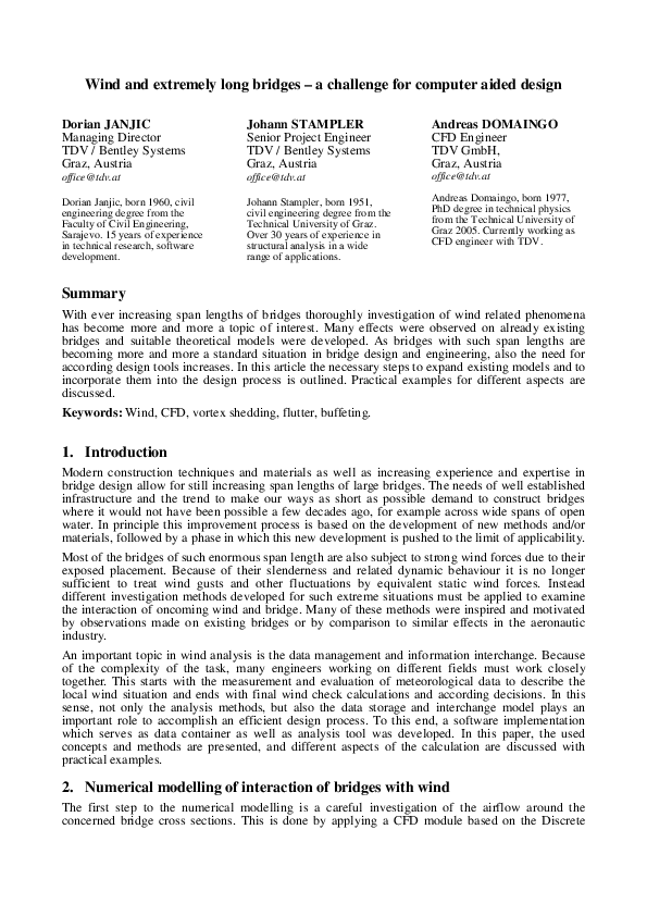 (PDF) Wind and extremely long bridges – a challenge for computer aided ...