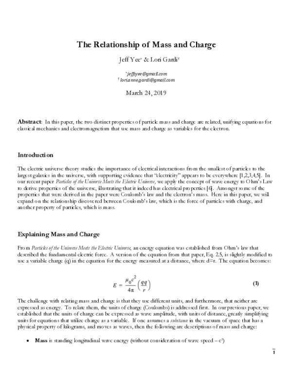 (PDF) The Relationship of Mass and Charge