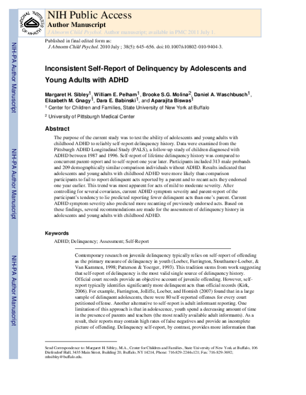 (PDF) Inconsistent Self-Report of Delinquency by Adolescents and Young ...