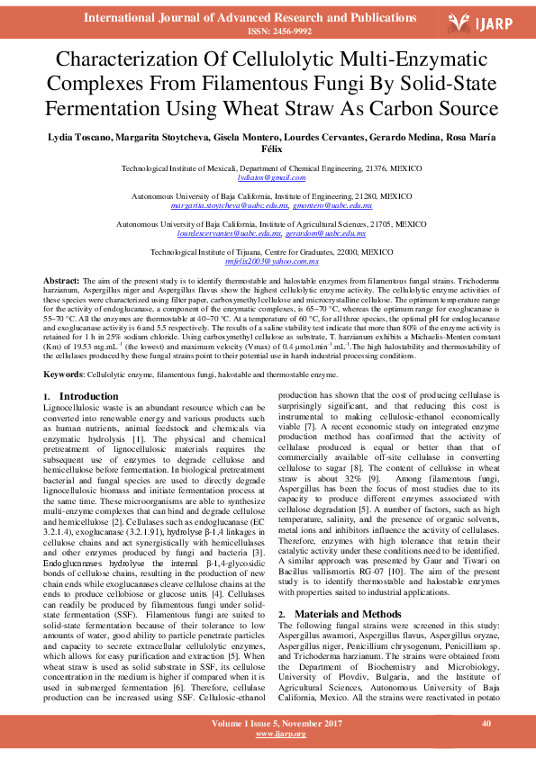 (PDF) Characterization Of Cellulolytic Multi-Enzymatic Complexes From ...