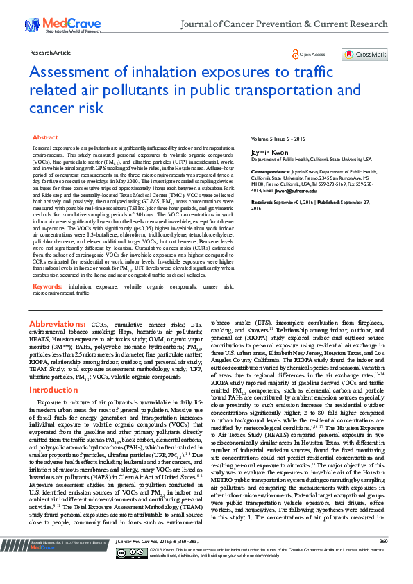 (PDF) Assessment of Inhalation Exposures to Traffic Related Air ...