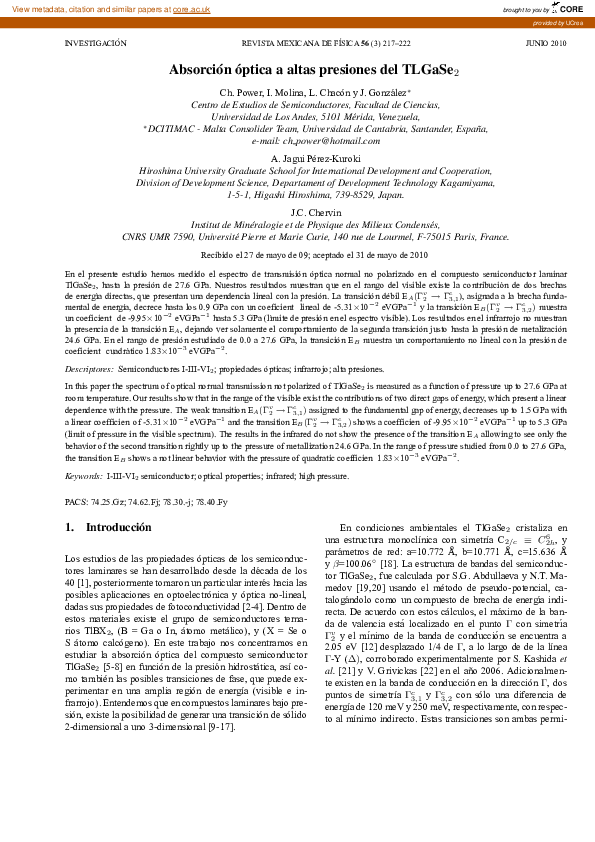 (PDF) Absorción óptica a altas presiones del TLGaSe2