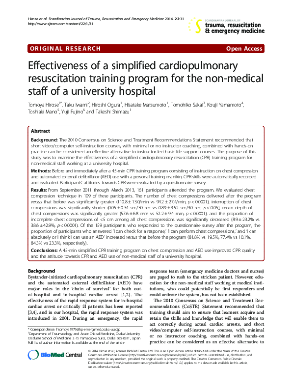 (PDF) Effectiveness of a simplified cardiopulmonary resuscitation training program for the non ...