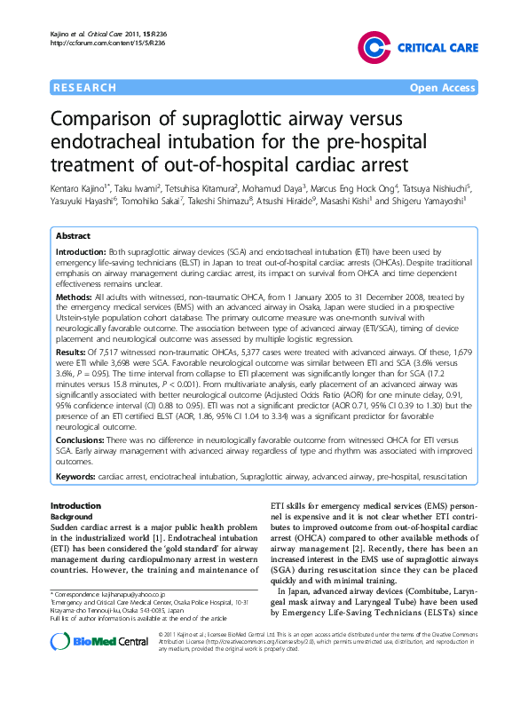 (PDF) Comparison of supraglottic airway versus endotracheal intubation ...