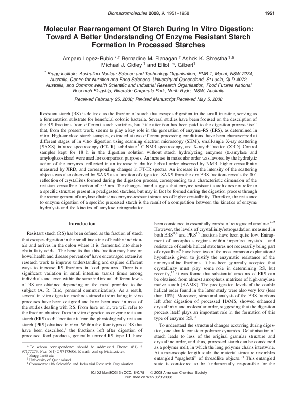 (PDF) Molecular Rearrangement Of Starch During In Vitro Digestion ...