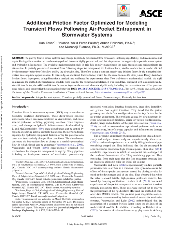Pdf Additional Friction Factor Optimized For Modeling Transient Flows