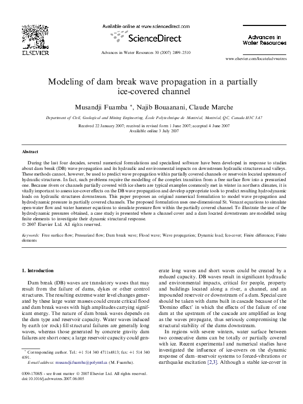 (PDF) Modeling of dam break wave propagation in a partially ice-covered channel