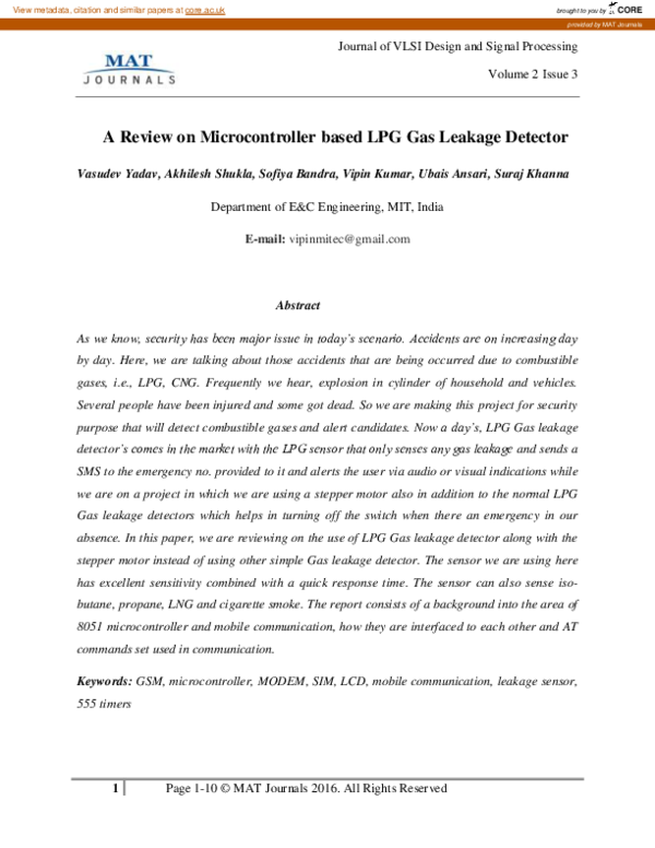(PDF) A Review on Microcontroller based LPG Gas Leakage Detector