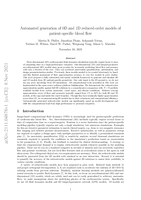 (PDF) Automated generation of 0D and 1D reduced‐order models of patient‐specific blood flow