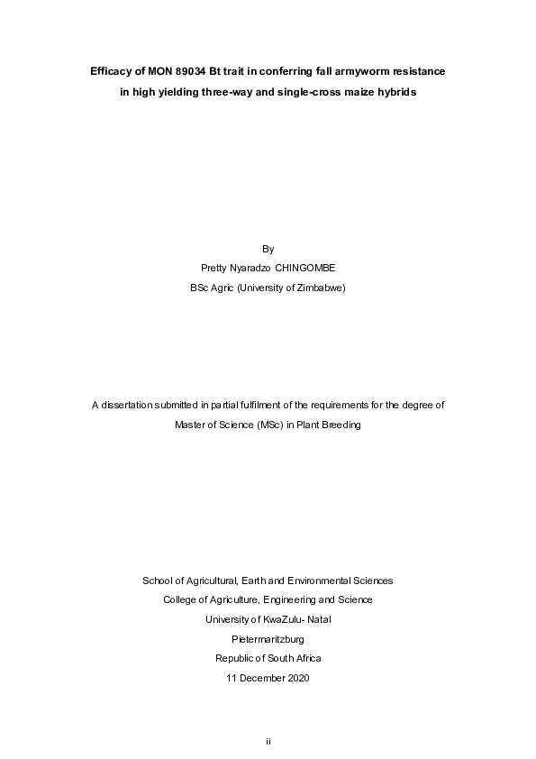 (PDF) Efficacy of mon 89034 bt trait in conferring fall armyworm ...