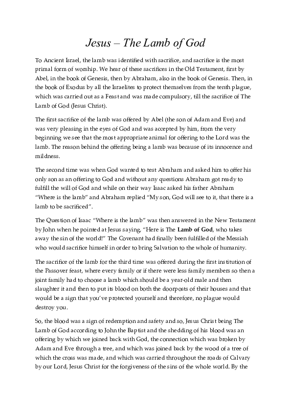 (DOC) Jesus Christ - The Lamb of God.