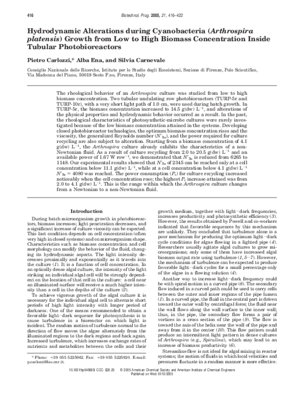 (PDF) Hydrodynamic Alterations during Cyanobacteria (Arthrospira platensis) Growth from Low to ...