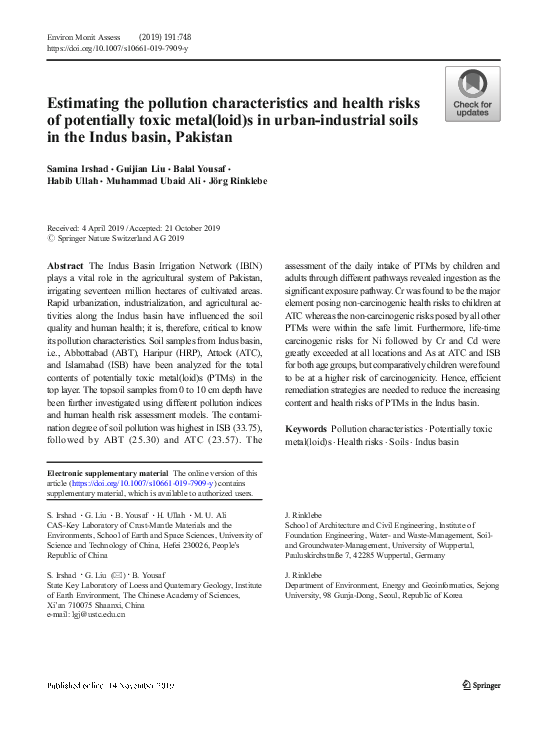 (PDF) Estimating the pollution characteristics and health risks of potentially toxic metal(loid ...