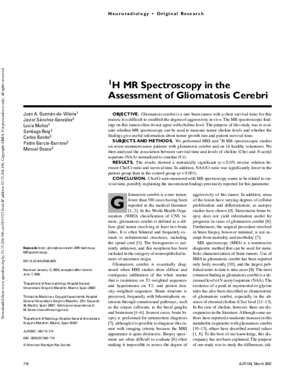 (PDF) 1H MR Spectroscopy in the Assessment of Gliomatosis Cerebri