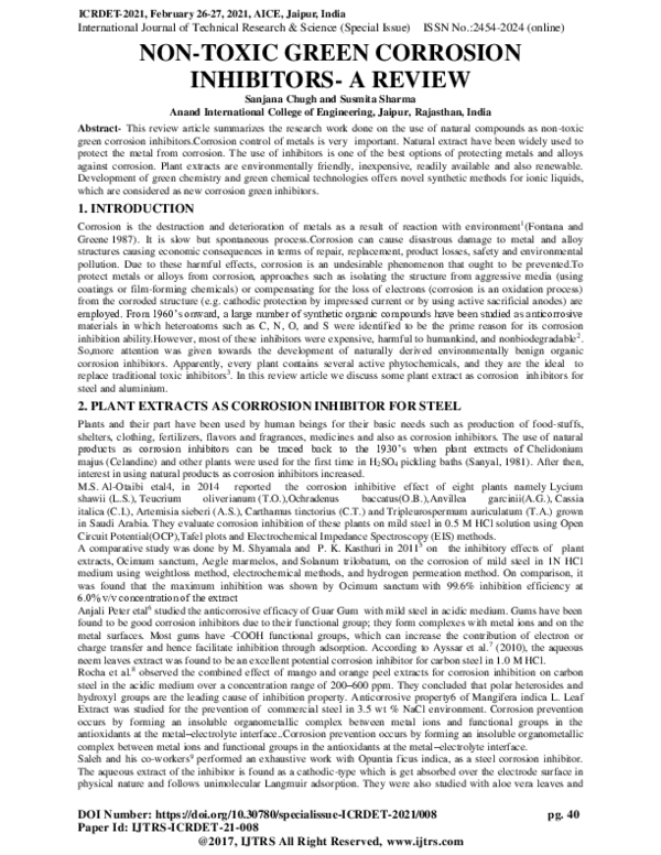 (PDF) Non-Toxic Green Corrosion Inhibitors- a Review