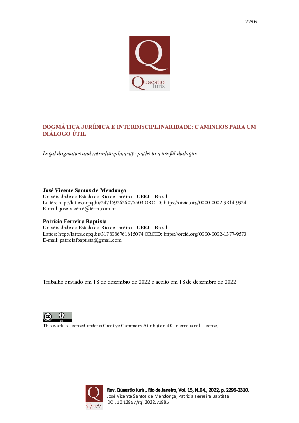 (PDF) DOGMÁTICA JURÍDICA E INTERDISCIPLINARIDADE: CAMINHOS PARA UM ...