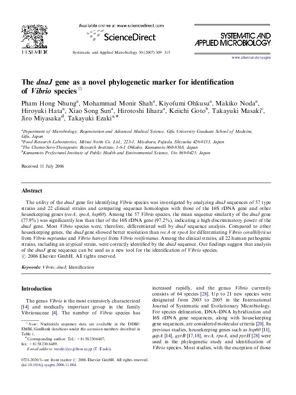 (PDF) The dnaJ gene as a novel phylogenetic marker for identification ...