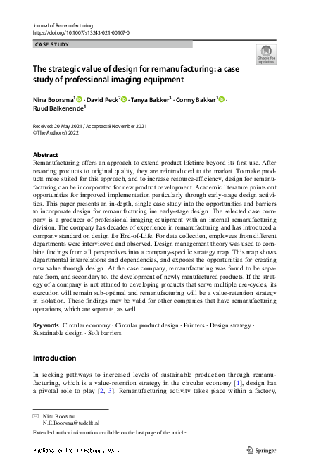 (PDF) The strategic value of design for remanufacturing: a case study ...