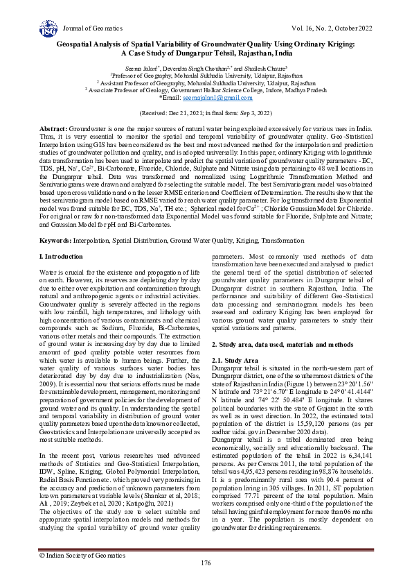 (PDF) Geospatial Analysis of Spatial Variability of Groundwater Quality Using Ordinary Kriging ...